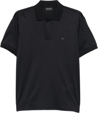 Emporio Armani Homme, Tops, Bleu, Taille: S Polo &agrave; Manches Courtes en Coton Lyocell
