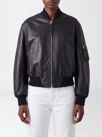 The Attico Bomber oversize en cuir noir &agrave; &eacute;paules tombantes
