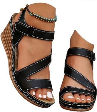 Generic Sandales orthop&eacute;diques larges pour femme avec sangle de cheville et bout ouvert - Semelle souple - Coupe large - Chaussures de plage confortables, Ya 