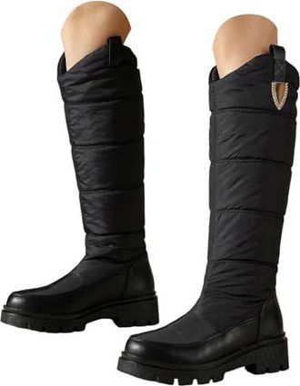 Generic Bottes mi-hautes pour femme - Pour lautomne et lhiver - Confortables - Talon bas - Bout carr&eacute; - Fermeture &eacute;clair lat&eacute;rale - Large mollet, 2 Noir, 38.5