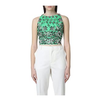 Red Valentino Femme, Tops, Vert, Taille: 36 FR Haut Vert &agrave; Fleurs Col Halter