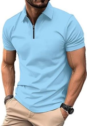 Generic Polo 1/4 zipp&eacute; pour Hommes, Hauts &agrave; Manches Courtes, Polo &agrave; Fermeture &eacute;clair Quart de Travail, Polos de Golf &agrave; col zipp&eacute;