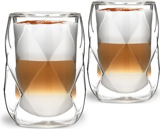 Konsimo GEO Doppelwandige Kaffeegl&auml;ser Cocktailgl&auml;ser Wassergl&auml;ser Teeglas Teegl&auml;ser Tasse - 250 ml Durchsichtig 2er set