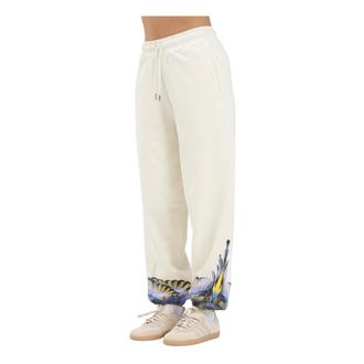 Marcelo Burlon Femme, Pantalons, Beige, Taille: 40 FR Wide Leg Pantalons de surv&ecirc;tement
