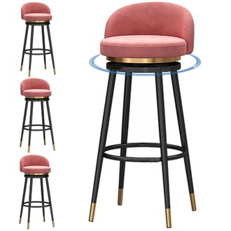 Generic Set Aus 4 Drehbaren Thekenhockern Mit Samtpolsterung Und R&uuml;ckenlehne - Blau, 65/75 cm Sitzh&ouml;he(Pink-2,65cm)