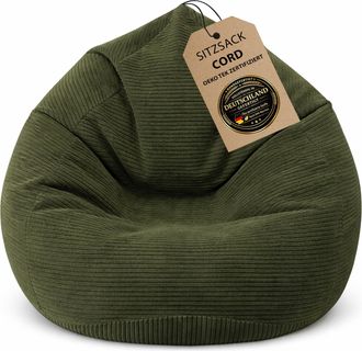 BuBiBag Premium Sitzsack Cord XXL - Fertig bef&uuml;llt & Oeko-Tex Zertifiziert - Kratzfester Breitcord Gaming Sessel - Robuster Bean Bag f&uuml;r Kinder & Erwachsene -