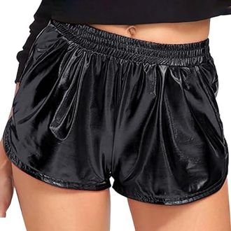 Generic Short à paillettes pour femme - Taille haute - Pour la danse et le yoga - Pantalon court ample réfléchissant - En cuir brillant - Couleur unie - Sécha