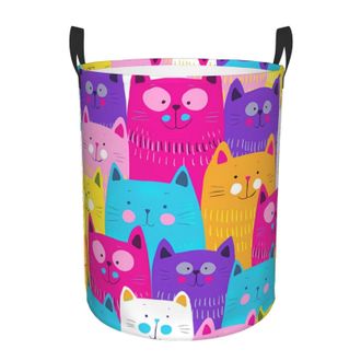 Generic Bunte, S&uuml;&szlig;e Katzen W&auml;schesammler Rund Aufbewahrungskorb Mit Henkel W&auml;schebeh&auml;lter F&uuml;r Decken Lagerung Spielzeug