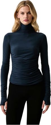 Patrizia Pepe Haut en maille &agrave; col montant - Femme - Blouses et Chemises - Bleu - Taille: 42 FR