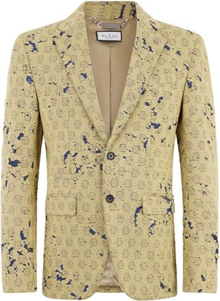 Philipp Plein Homme, Vestes, Beige, Taille: 7XL Destroyed Denim Jacquard Blazer Monogram