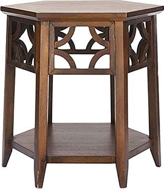 Safavieh Transitional Accent Table with Wooden Storage Shelf, in Brown, 45 X 45 X 45
