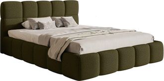 Selsey Selsey CLOUDY - Bett mit Polsterrahmen, Boucle-Bezug in Olivgrün, 180 cm