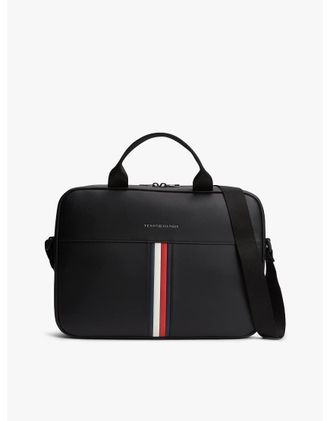 Tommy Hilfiger Sac bandouli&egrave;re pour ordinateur portable avec bande embl&eacute;matique - Noir