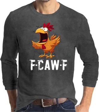 Generic T-shirt &agrave; manches longues pour homme - Col rond dr&ocirc;le de coq - T-shirt graphique d&eacute;contract&eacute; coupe droite - V&ecirc;tements tendance - pour les voyages, gri