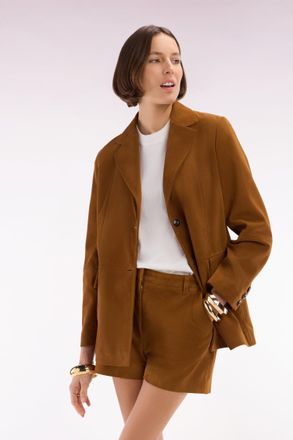 Eden Park Short En Cuir Su&eacute;d&eacute; Marron Coupe Droite