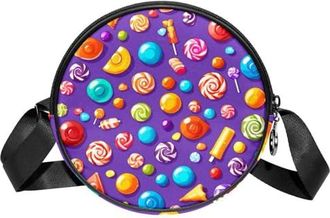 Generic Circle Sac &agrave; bandouli&egrave;re pour femme, petit sac &agrave; bandouli&egrave;re violet bonbon avec fermeture &eacute;clair, bretelles r&eacute;glables, sac &agrave; main rond d&eacute;contract&eacute; pou