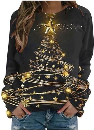 Generic Sweat-shirt de No&euml;l moche &agrave; col rond pour femme - Pull de No&euml;l gothique - Motif cerf - Pull fantaisie pour lhiver, lautomne et lhiver - Costume de No&euml;