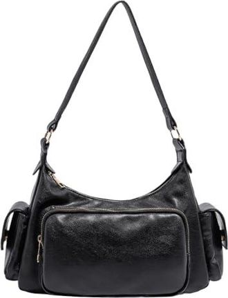 Generic Sac à bandoulière générique en cuir PU vintage couleur unie rétro - Grande capacité - Tendance - Voyage - Date dachat, Noir, 290.00x180.00x85.00mm/11.