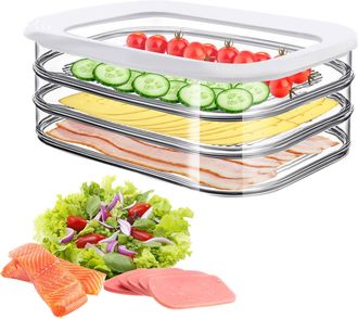 Generic Lebensmittelaufbewahrungsbox, stapelbares Design mit drei F&auml;chern, Fleischbeh&auml;lter f&uuml;r K&uuml;hlschrank, Speck Mittagessen Fleischbeh&auml;lter f&uuml;r K&uuml;hlschrank,