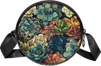 Generic Sac &agrave; bandouli&egrave;re rond rond pour femme, motif cactus succulent, petit sac &agrave; bandouli&egrave;re avec fermeture &eacute;clair, bretelles r&eacute;glables, d&eacute;contract&eacute; pour f
