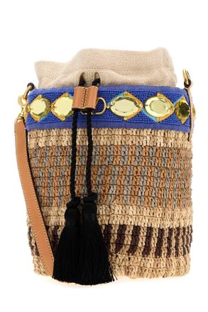 Valentino Garavani Womens Embroidered Raffia Vlogo Signature Bucket Bag Multicbeigemulticlblnatncamelner Borse A Secchiello