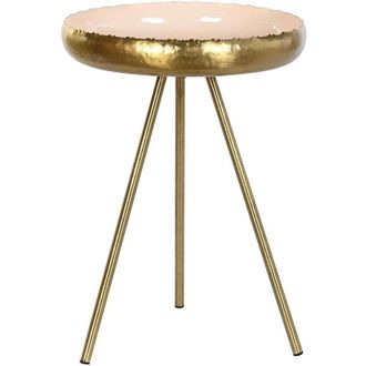 PEGANE Pegane - Table dappoint ronde en aluminium coloris rose / dor&eacute; - diam&egrave;tre 43 x hauteur 61 cm