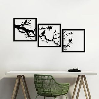 Hanah Home Stylish Decorative Metal Wall Accessory (3 Pieces), Black, 45 x 45 cm | Durable 1.5 mm Metal Body | Perfect for Modern Home Decor & Art Display