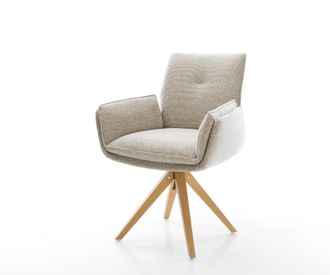 DELIFE Drehstuhl Nela-Flex Webstoff Soft Beige Holzgestell kantig Natur 360&deg; drehbar, Esszimmerst&uuml;hle