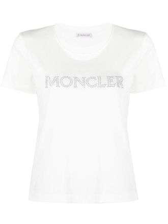 Moncler t-shirt en coton &agrave; logo strass&eacute; - Blanc