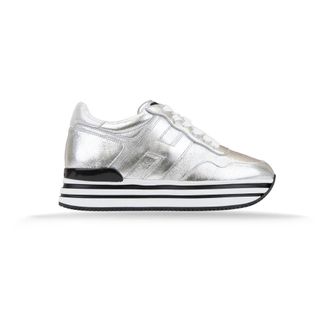 Hogan Laminierte Ledersneaker mit Schn&uuml;rung - - Shoes - Damen - Grau - 34 1/2 EU