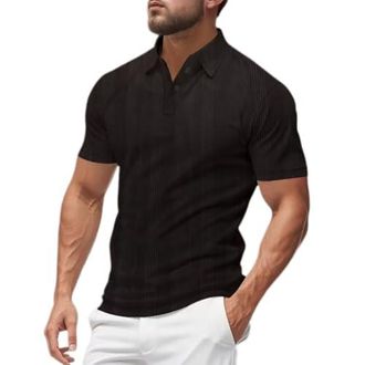 Generic T-shirt d&eacute;t&eacute; d&eacute;contract&eacute; pour homme, couleur unie, manches courtes, revers, Noir, 3XL