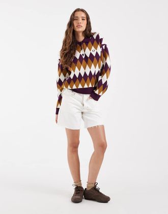 Fred Perry chemise en maille jacquard &agrave; losanges prune-VIOLET
