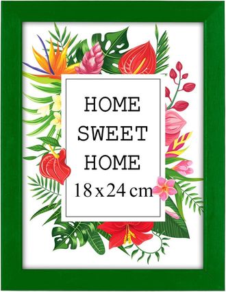 MG Design Grün Bilderrahmen 18 x 24 cm - Aus echtem Holz mit Acrylglas, zum Aufhängen & Aufstellen, für Fotos, Poster & Puzzle