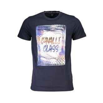 Cavalli Homme, Tops, Bleu, Taille: XL Logo Cotton T-Shirt