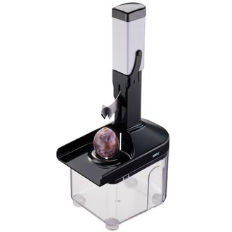 GEFU CORER Pflaumenentsteiner | Zwetschgen, Mirabellen, Aprikosen bis &Oslash; 5 cm | Auswerfer & extra gro&szlig;er Beh&auml;lter | Antirutsch & sp&uuml;lmaschinengeeignet