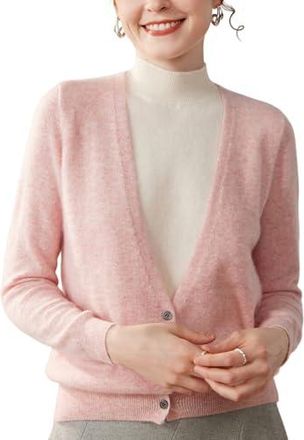 Dissa Gilet Cachemire Femme Col V Uni Gilet Tricot&eacute; en Vrac Manches Longues Fin Cardigan en Cachemire et Laine,Rose,EU 40,MH580
