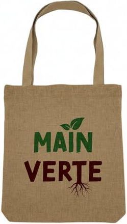 Fabulous Sac Shopping Tote Bag Aspect Lin - Main Verte Arbre Plantes Pot Jardinage Jardin - Sac de Courses Toile Epaisse 360g Beige Naturel Cabas Port&eacute; Epaule 