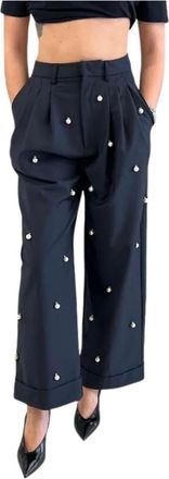 Meimeij Femme, Pantalons, Noir, Taille: 38 FR Pantalone Tasca A Filo Gamba Larga Dettaglio DI Perle