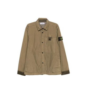 Stone Island Garment Dyed Crinkle Reps NY Logo-patch Button-up Lightweight Jacket