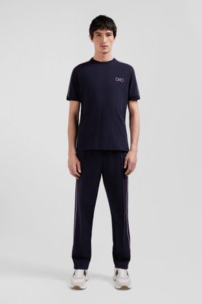 Eden Park T-shirt Manches Courtes En Coton Bleu Marine Passepoil Rose Coupe Regular