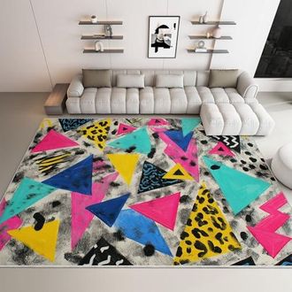 Generic Tapis Salon Abstrait 160 x 230 cm, Néon Géométrie Imprimé Léopard Motif Tapis Lavable avec Support Antidérapant et Bordure Durable, Carpet Moquette Ch