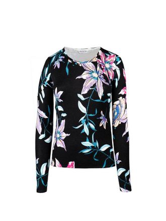 Passioni Strickpullover in schwarz mit blauen Lillien