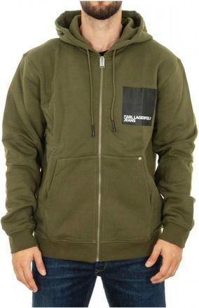Karl Lagerfeld Homme, Sweatshirts et sweats &agrave; capuche, Vert, Taille: L Box Logo Zip-up Sweat &agrave; capuche
