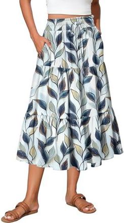 Generic Jupes Femme Boheme Chic et Elegant Jupe Madame Mi Longue Fluide Fleurie Robe Poche Ceinture Haute à Lacets