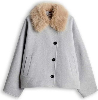 OPUS Wolljacke Hafura aus weichem Woll-Mix Gerader Schnitt mit weiten Flederma&uuml;r&auml;rmeln und Eingrifftaschen