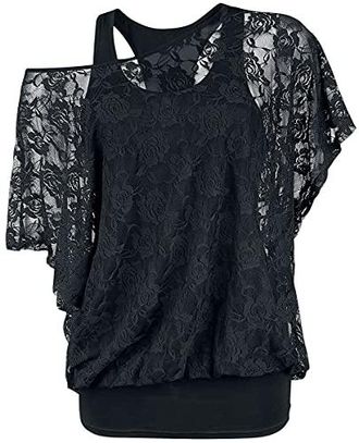 Gothicana by EMP Femme T-Shirt Noir Double &eacute;paisseur en Dentelle M