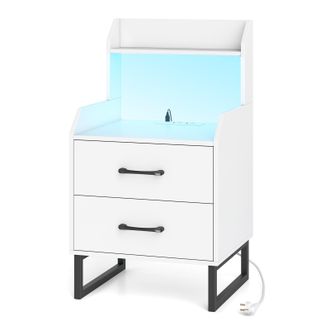 Giantex Nachttisch mit Ladefunktion, Beistelltisch mit Verstellbarer LED-Beleuchtung USB- & TYP-C-Anschluss & Steckdosen, Beside Table f&uuml;r Wohnzimmer & Schlaf