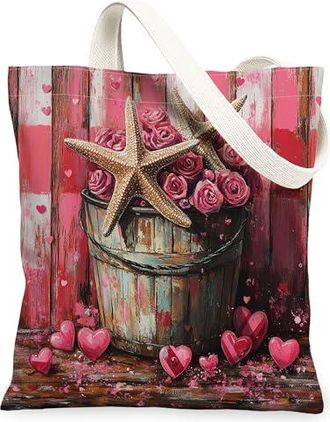 Generic Sac fourre-tout en toile motif &eacute;toiles de mer pour faire du shopping, 33 x 38,1 cm, sac &agrave; bandouli&egrave;re r&eacute;utilisable pour femme, peinture c&ocirc;ti&egrave;re, d&eacute;cor