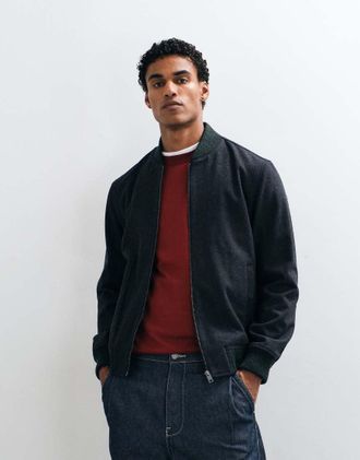 Mango 100 % Woll-Bomberjacke in Anthrazit-Grau
