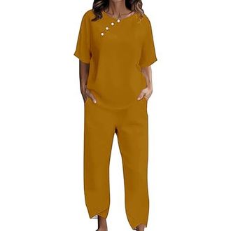 Generic V&ecirc;tements de sport pour femmes printemps/&eacute;t&eacute; 2026 avec bordure imprim&eacute;e, style vacances, ensemble de d&eacute;tente &agrave; manches courtes et pantalon long pour f